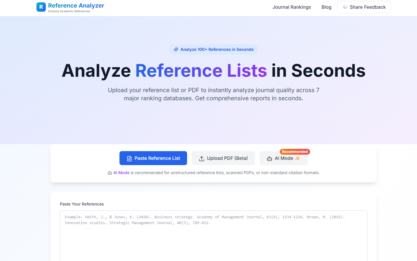 Reference Analyzer - Analyze Academic References & Journal Rankings